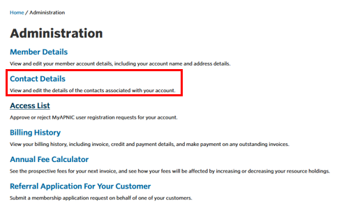 Manage APNIC account contacts