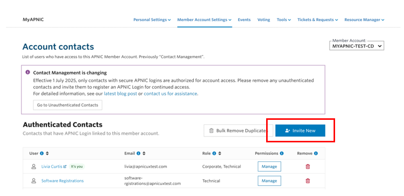 Manage APNIC account contacts