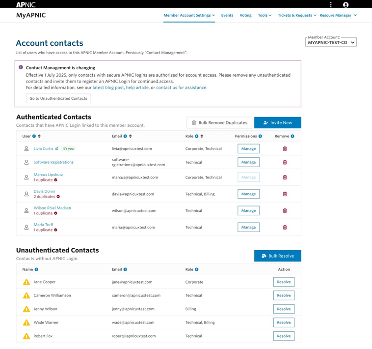 Manage APNIC account contacts